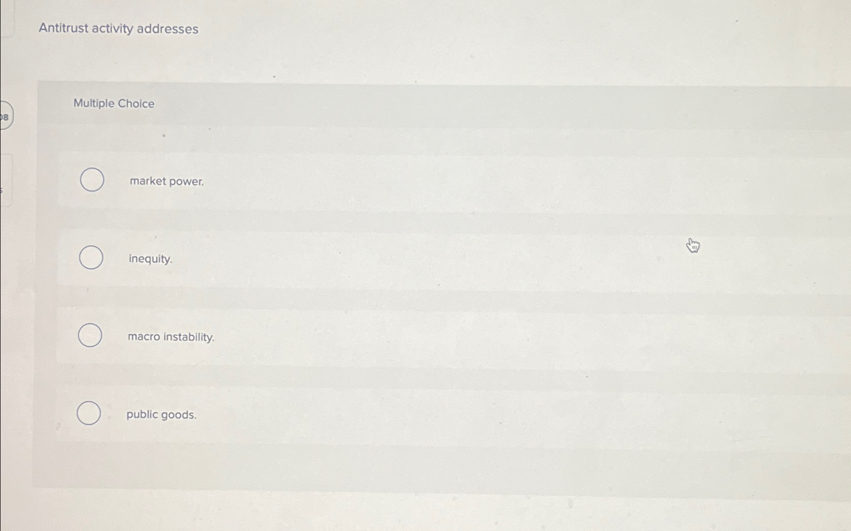 Antitrust activity addressesMultiple Choicemarket | Chegg.com