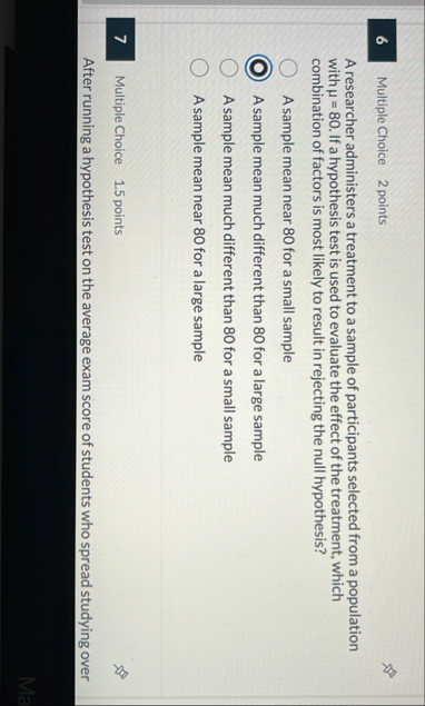 Solved 6Multiple Choice2 ﻿pointsA researcher administers a | Chegg.com