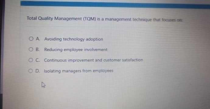 Solved Total Quality Management (TQM) ﻿is a management | Chegg.com