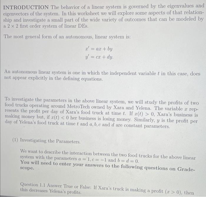 Solved INTRODUCTION The behavior of a linear system is | Chegg.com