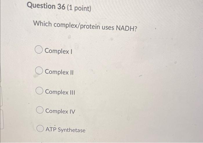 Solved Question 36 (1 point) Which complex/protein uses | Chegg.com