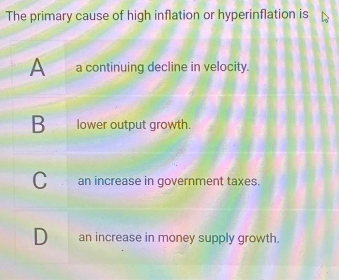 Solved The primary cause of high inflation or hyperinflation | Chegg.com