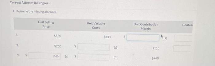 Solved Current Attempt in Progress Determine the missing | Chegg.com