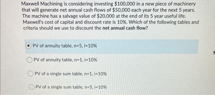Solved Maxwell Machining is considering investing $100,000 | Chegg.com