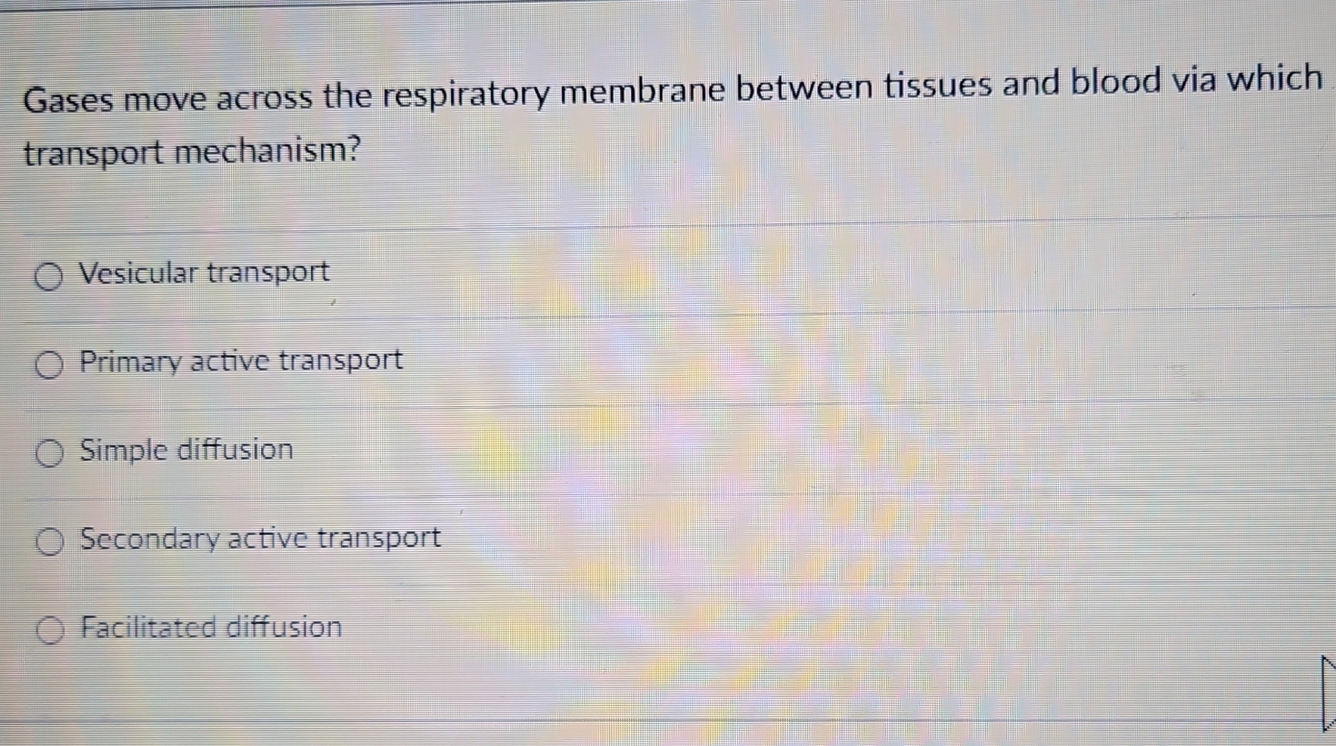 Solved Gases move across the respiratory membrane between | Chegg.com