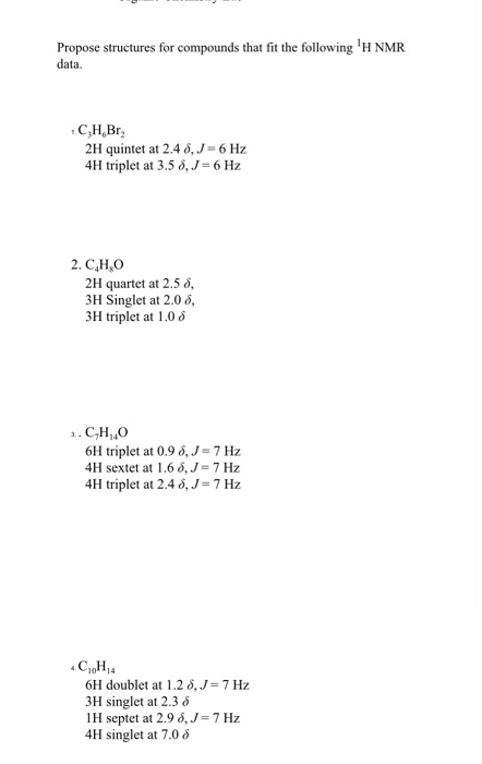 Solved Propose structures for compounds that fit the | Chegg.com