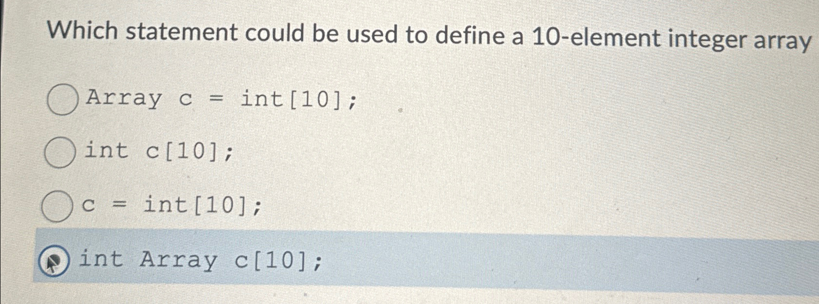 Solved Which statement could be used to define a 10 -element | Chegg.com