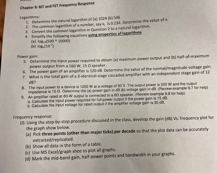 Solved Chapter 9: BJT and FET Frequency Response Logarithms: | Chegg.com