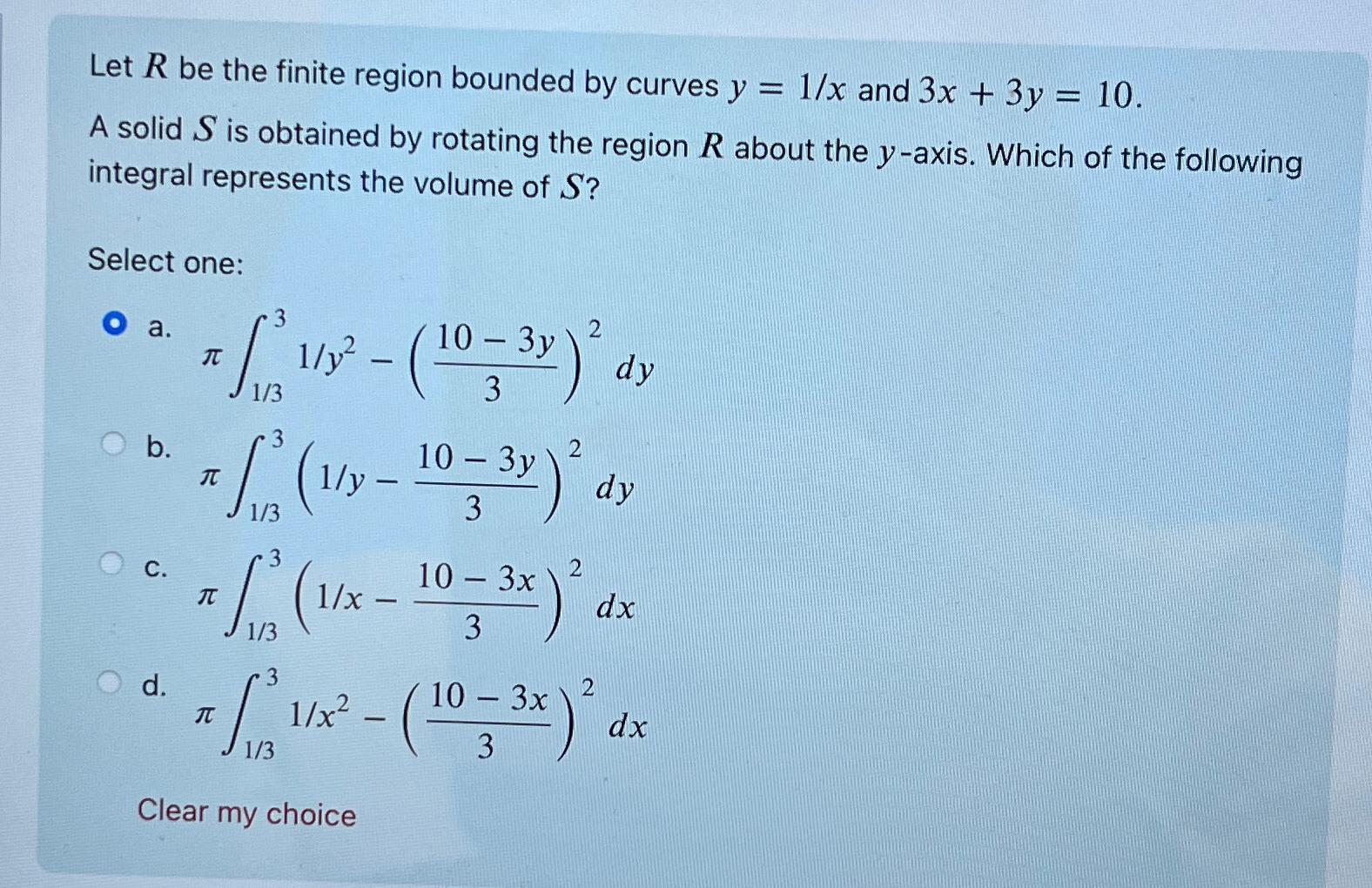 Solved Let R ﻿be the finite region bounded by curves y=1x | Chegg.com
