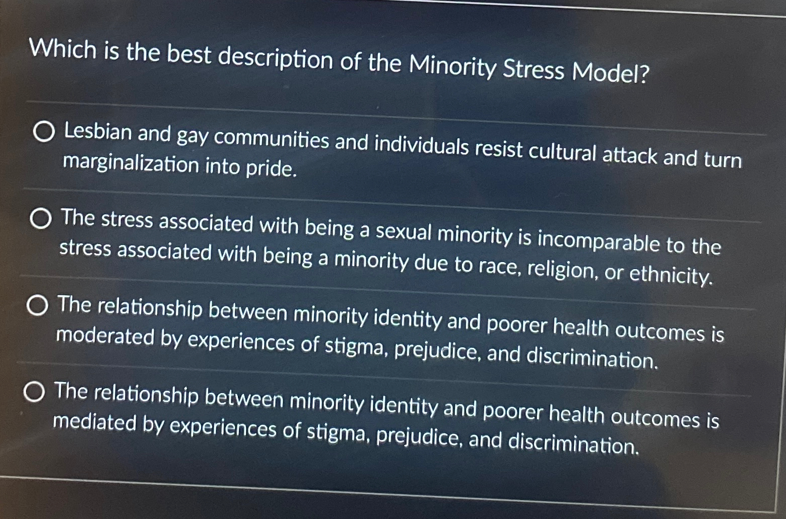 Solved Which is the best description of the Minority Stress | Chegg.com