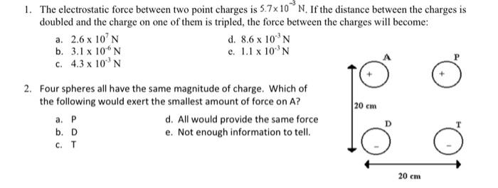 Solved 1. The electrostatic force between two point charges | Chegg.com