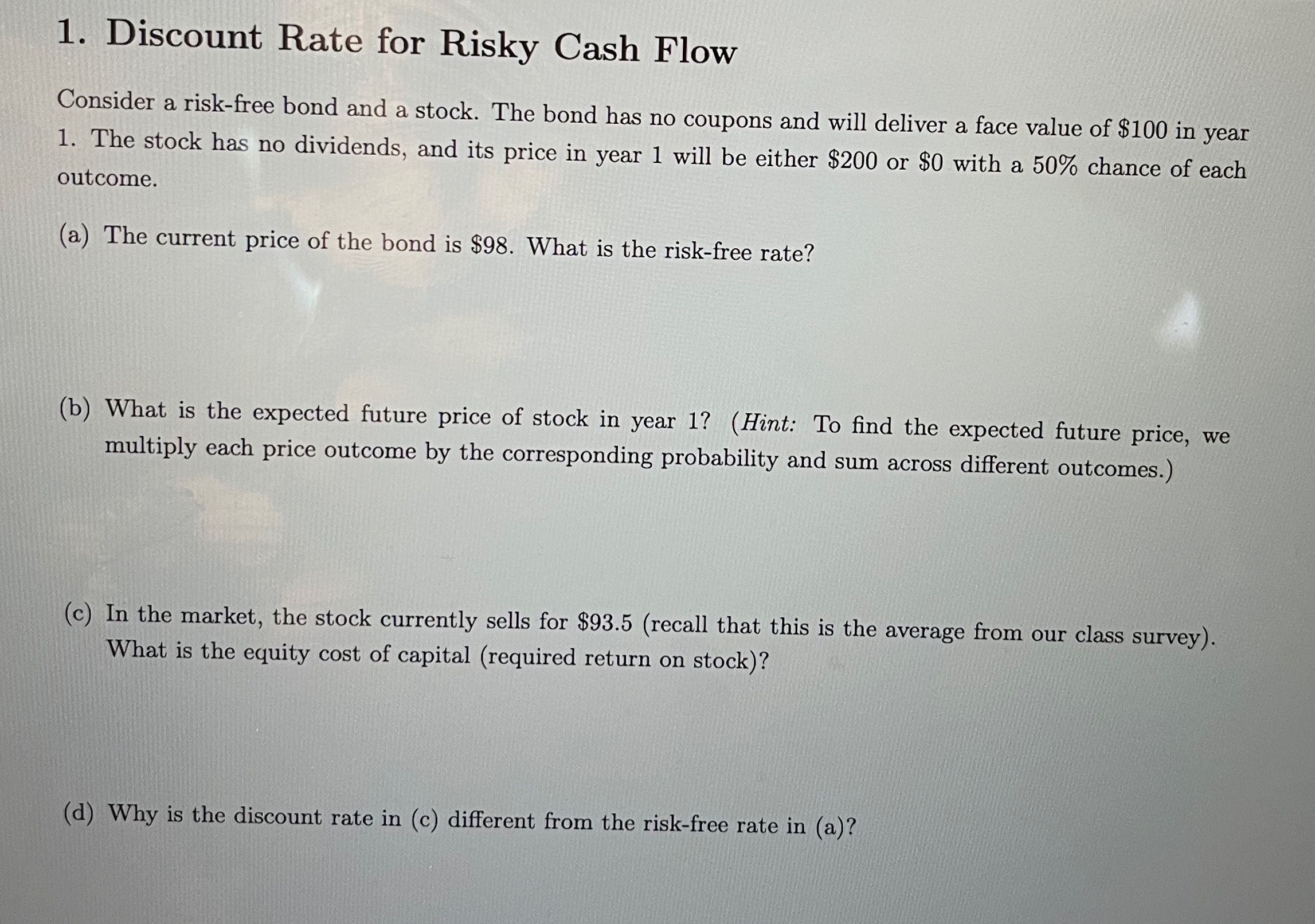 Solved Discount Rate for Risky Cash FlowConsider a risk-free | Chegg.com