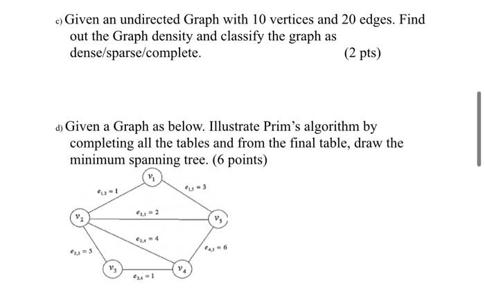 Solved c) Given an undirected Graph with 10 vertices and 20 | Chegg.com