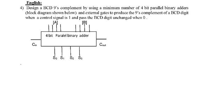 Solved English: 4) Design a BCD 9's complement by using a | Chegg.com