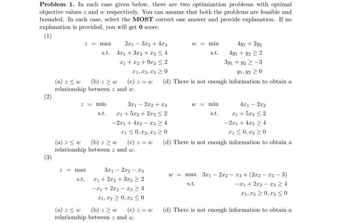 Solved Problem 1. In each case given below, there are two | Chegg.com