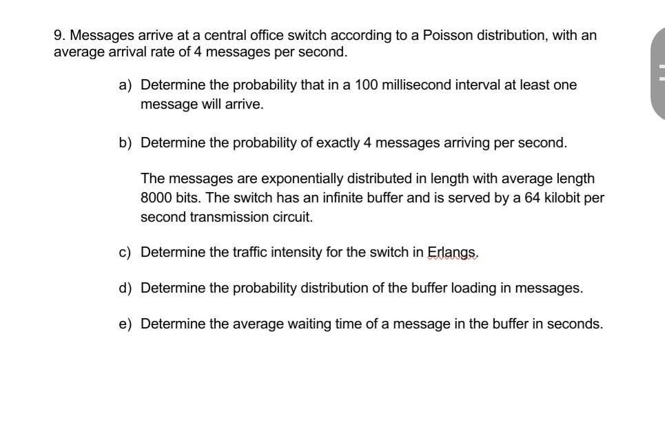 Solved 9. Messages arrive at a central office switch | Chegg.com