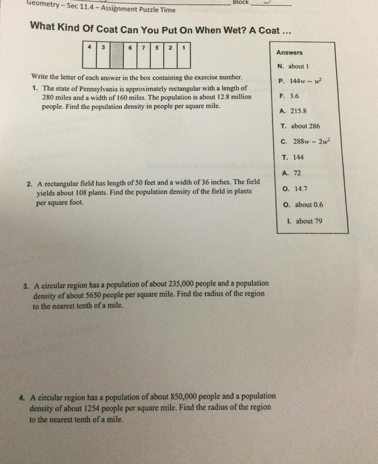 Solved Geometry-Sec 11.4-Assignment Puzzle TimeBlockWhat | Chegg.com