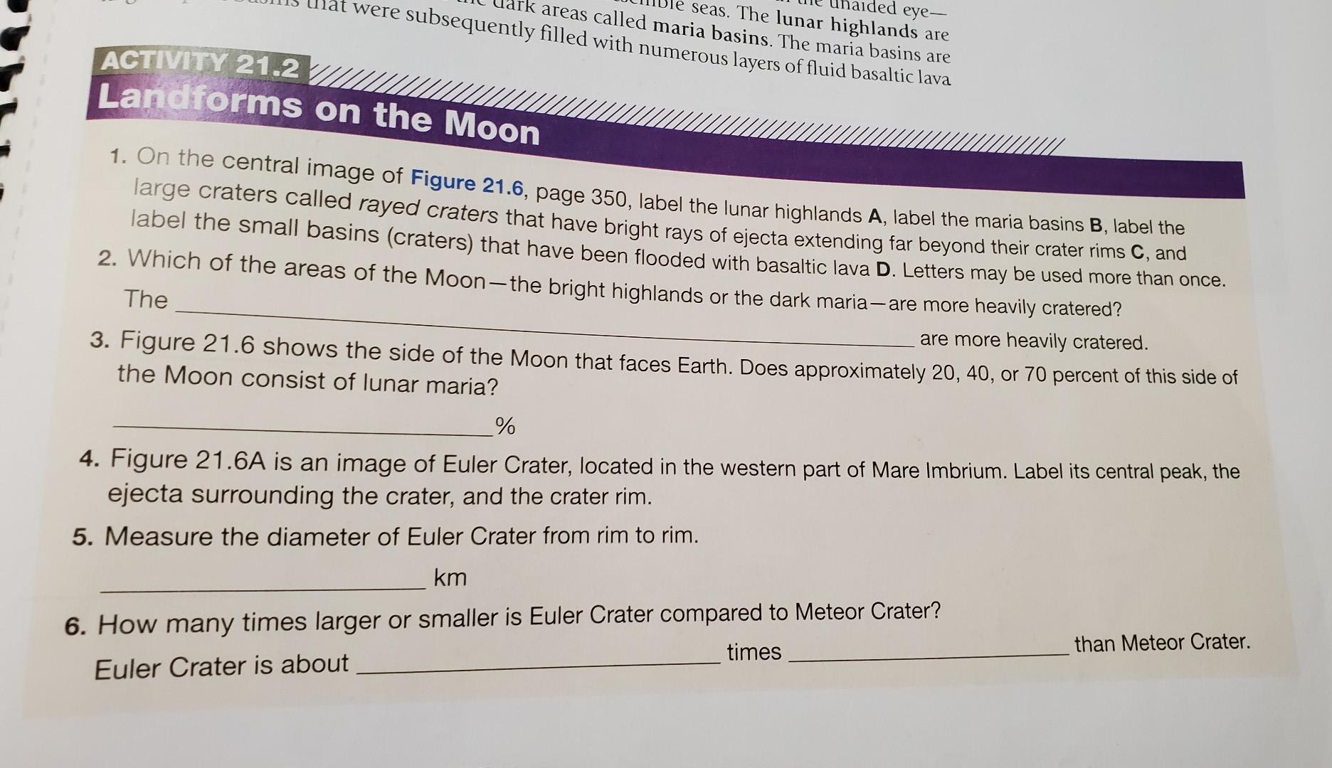 Solved ided eye- seas. The lunar highlands are rk areas | Chegg.com