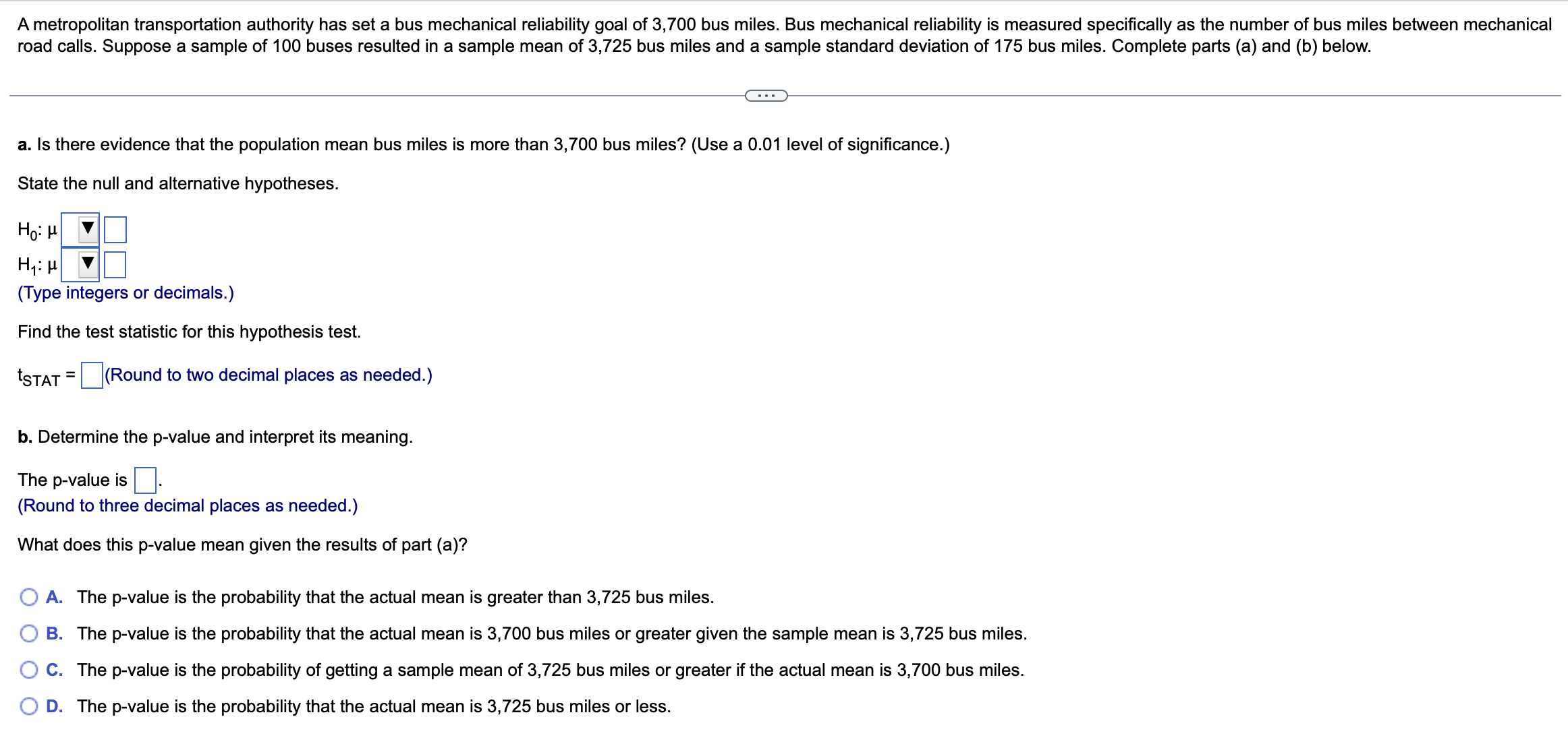 Solved A metropolitan transportation authority has set a bus | Chegg.com
