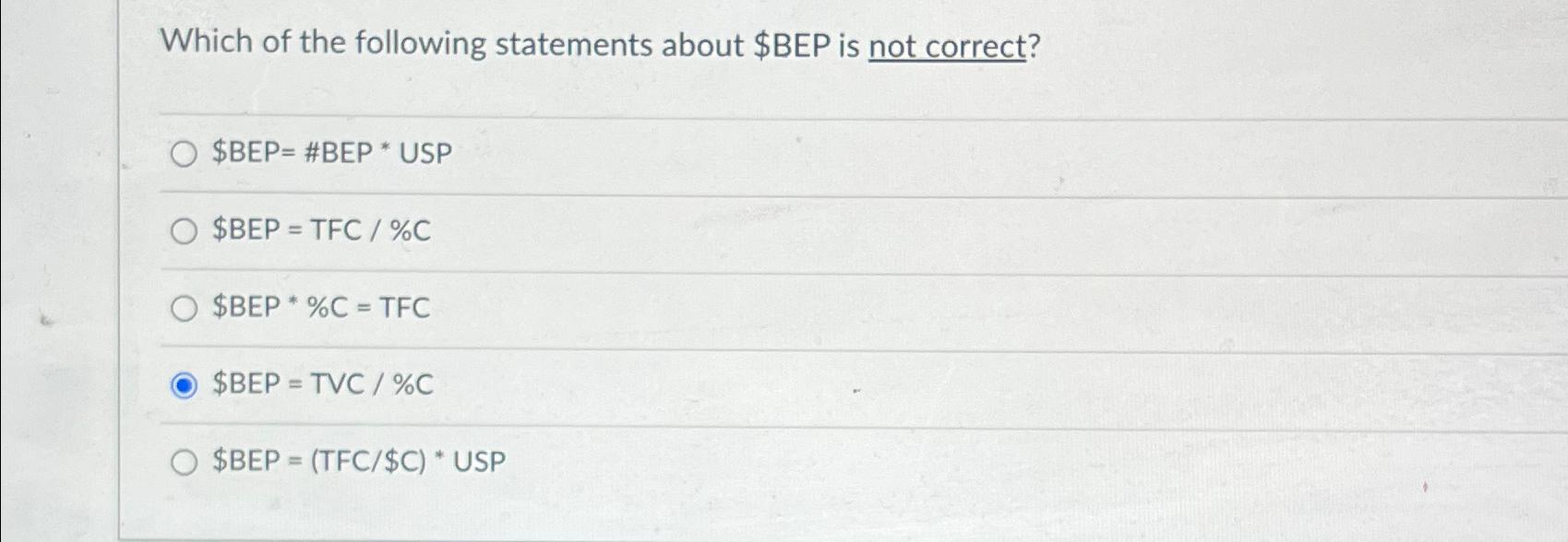 Solved Which of the following statements about $BEP is not | Chegg.com