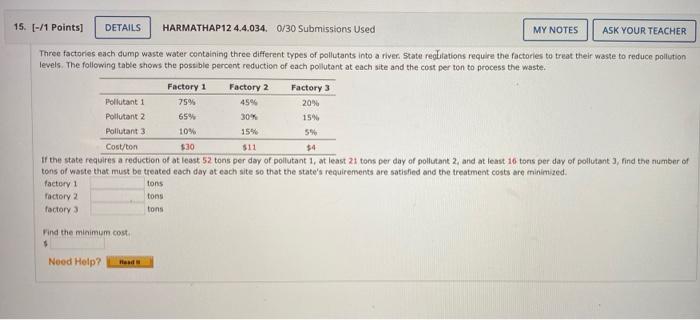 Solved three factories each dump waste water containing | Chegg.com