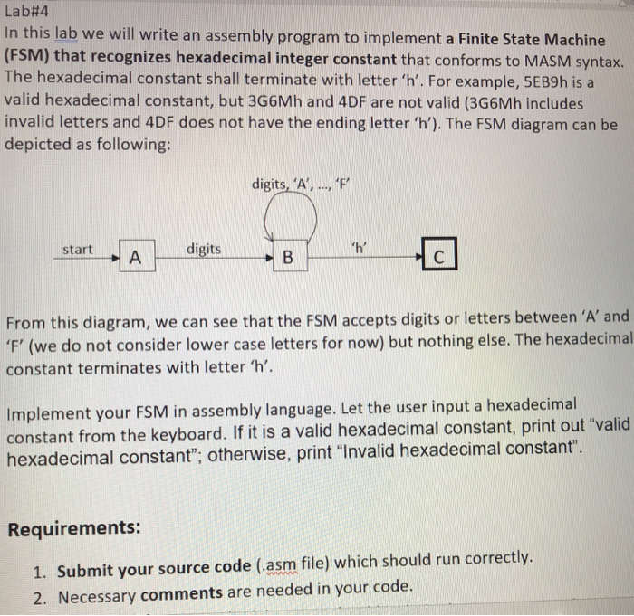 Lab#4 In this lab we will write an assembly program | Chegg.com