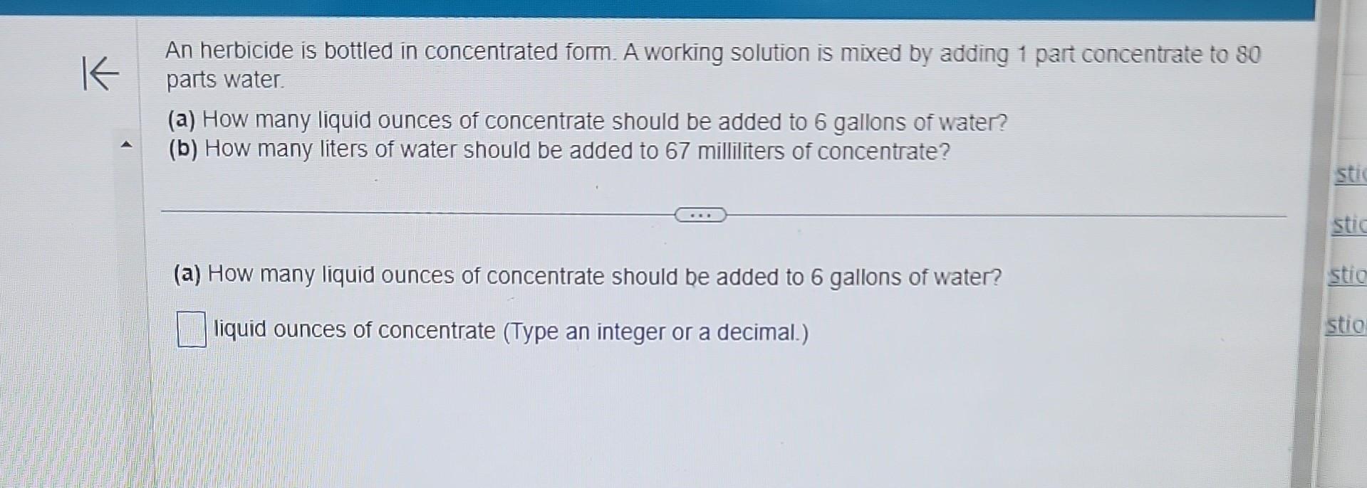Solved An herbicide is bottled in concentrated form. A | Chegg.com