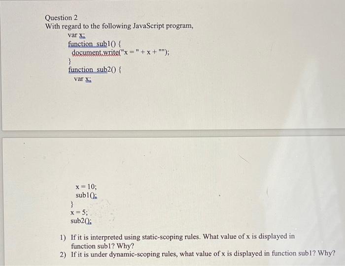 Solved Question 2 With Regard To The Following Javascript