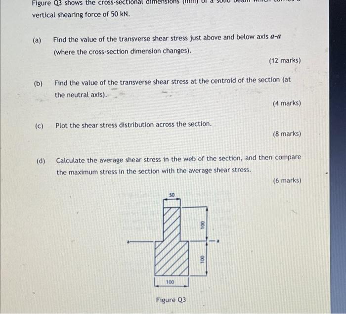 [Solved]: vertical shearing force of ( 50 mathrm{kN} ).