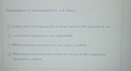 Solved Transcription is terminated in E. ﻿coli when...a stop | Chegg.com