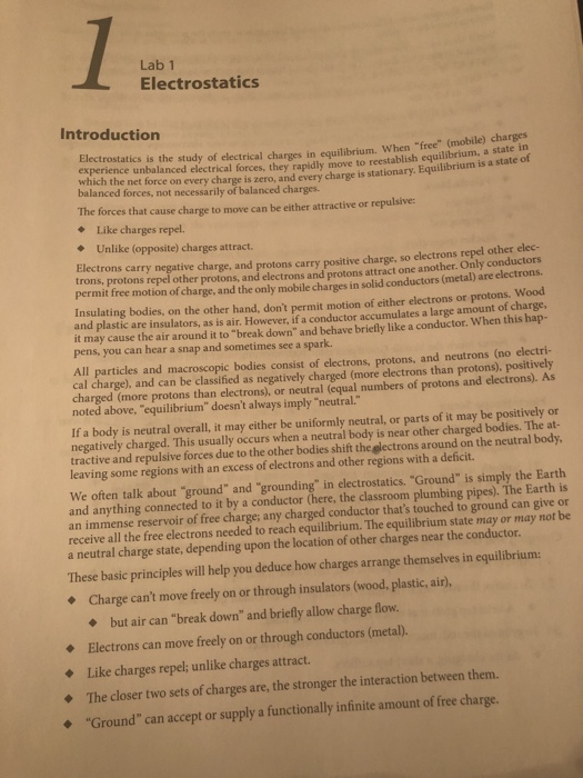 Solved Lab 1 Electrostatics Introduction Electrostatics is | Chegg.com