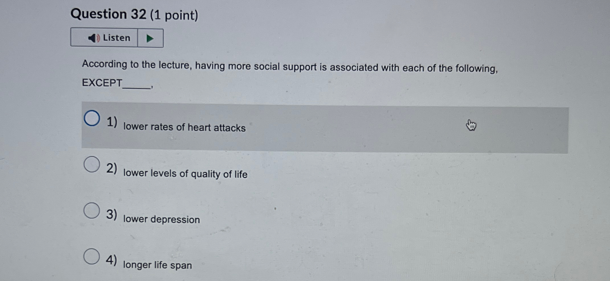 Solved Question 32 (1 ﻿point)ListenAccording to the lecture, | Chegg.com