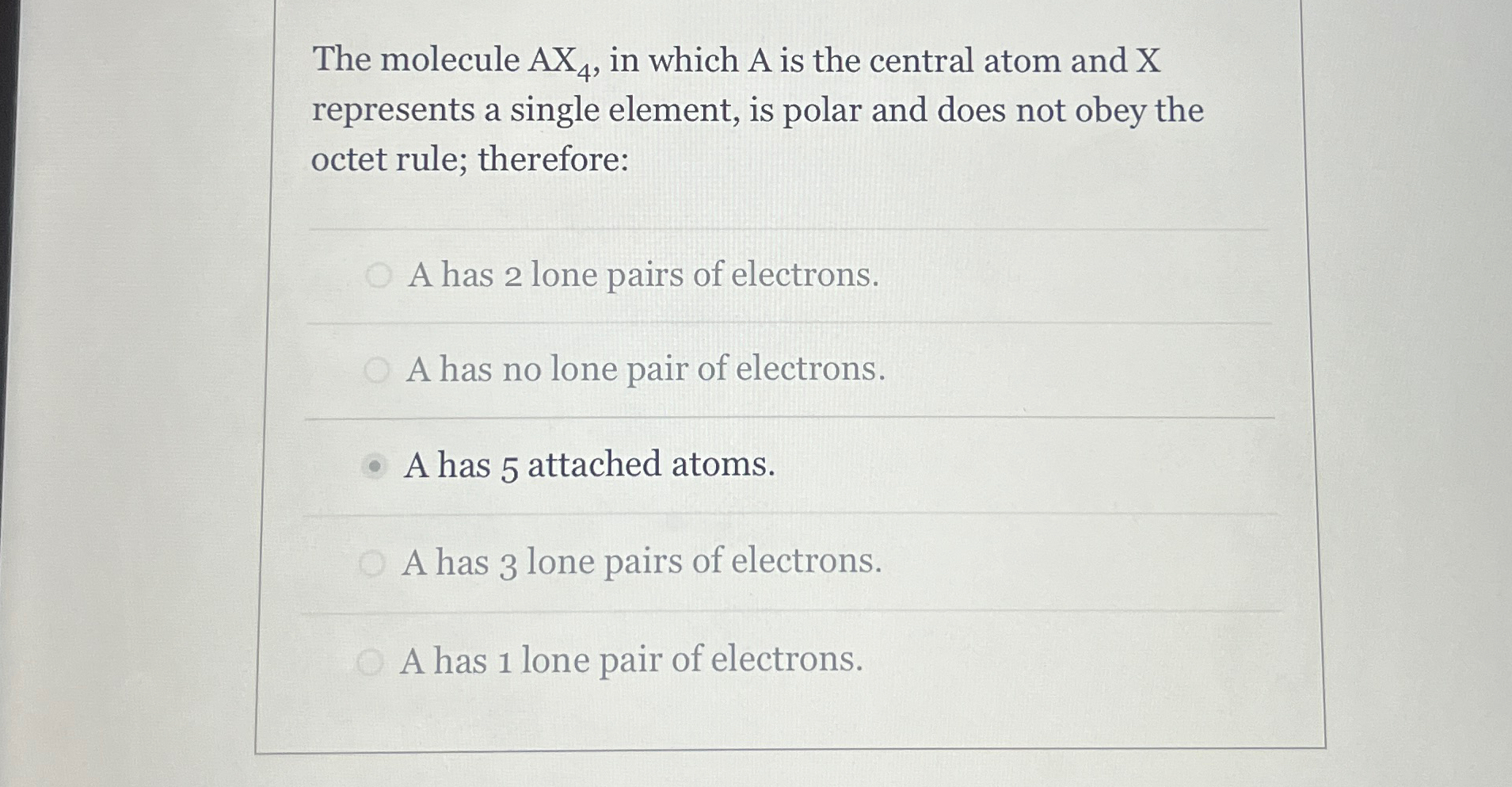 Solved The molecule Ax4, ﻿in which A ﻿is the central atom | Chegg.com