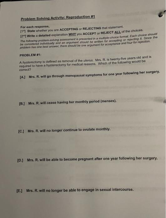 Solved Problem Solving Activity: Reproduction #1 For each | Chegg.com