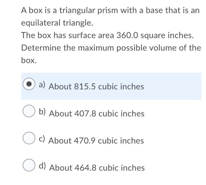 Solved A box is a triangular prism with a base that is an | Chegg.com
