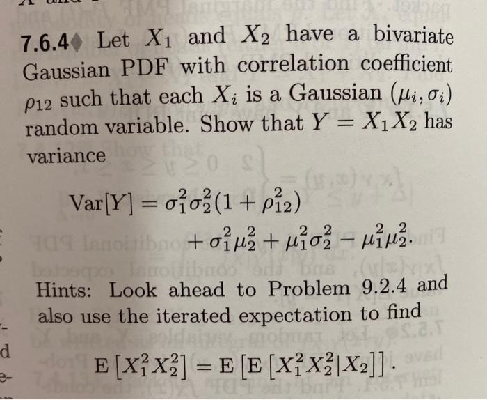 Solved 7.6.4. Let X1 and X2 have a bivariate Gaussian PDF | Chegg.com