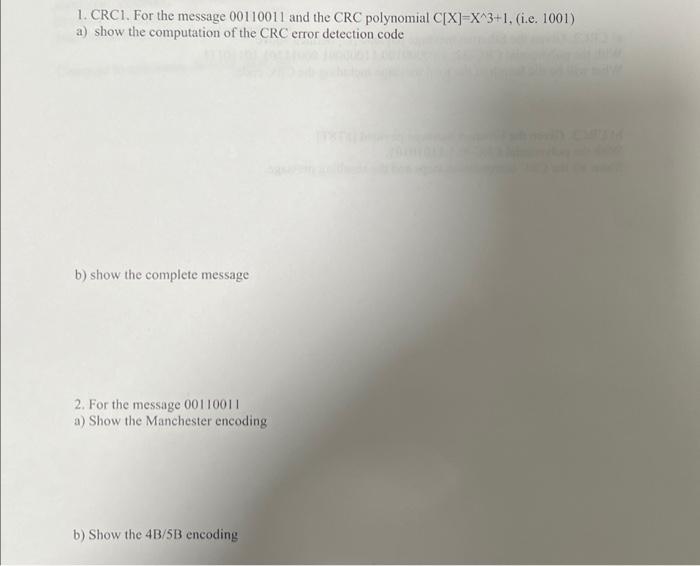 Solved 1. CRC1. For the message 00110011 and the CRC | Chegg.com