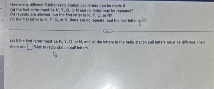 Solved How many different 5 -letter radio station call | Chegg.com