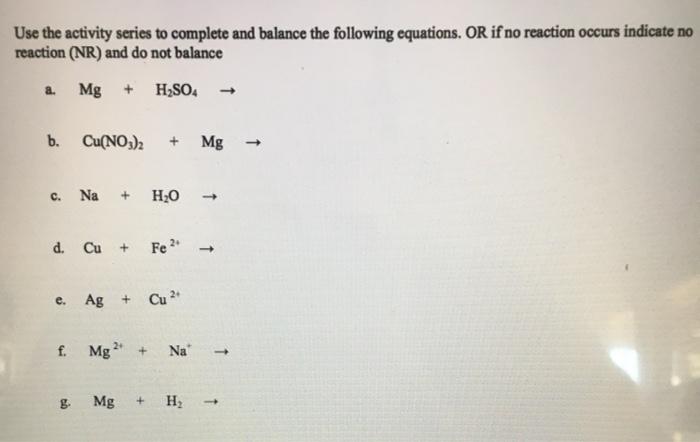 Solved Use the activity series and solubility rules to help | Chegg.com
