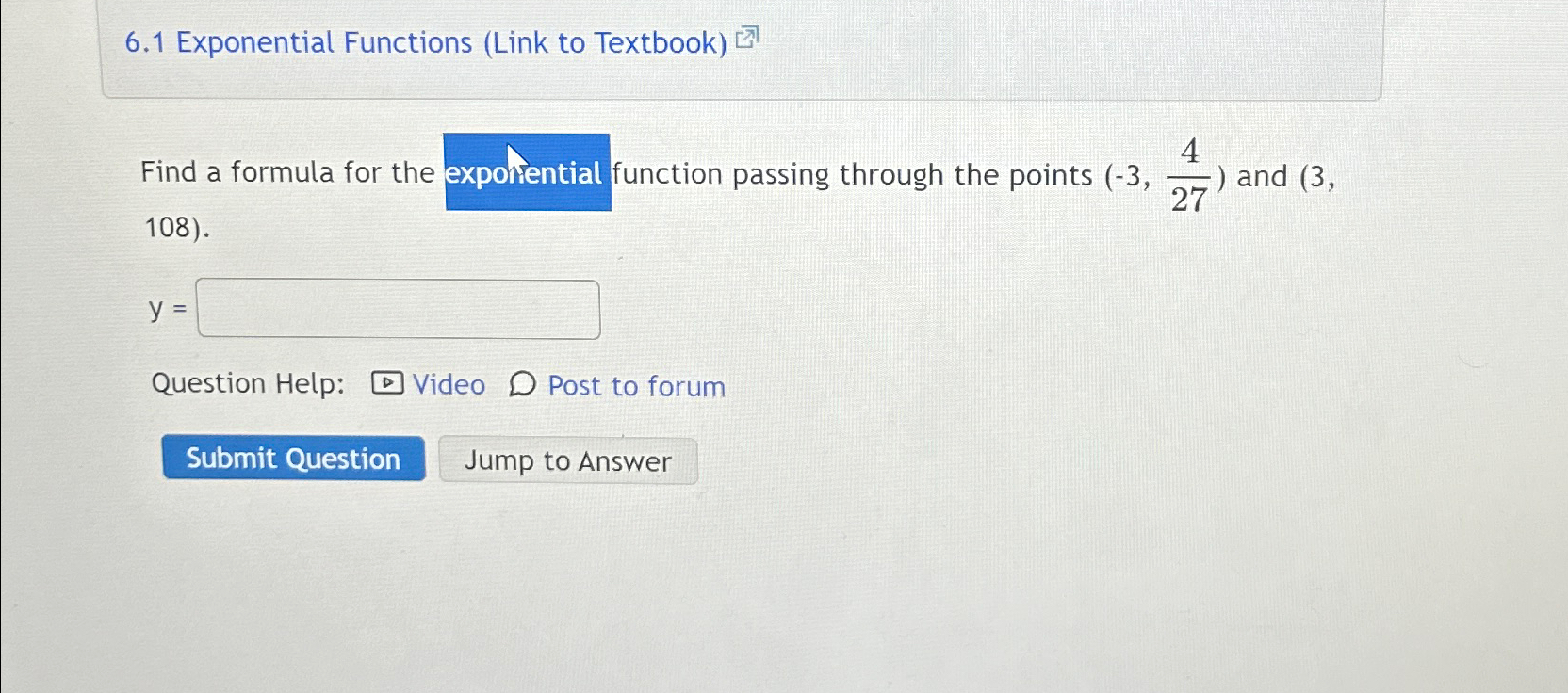 Solved 6.1 ﻿Exponential Functions (Link to Textbook) 조고.Find | Chegg.com