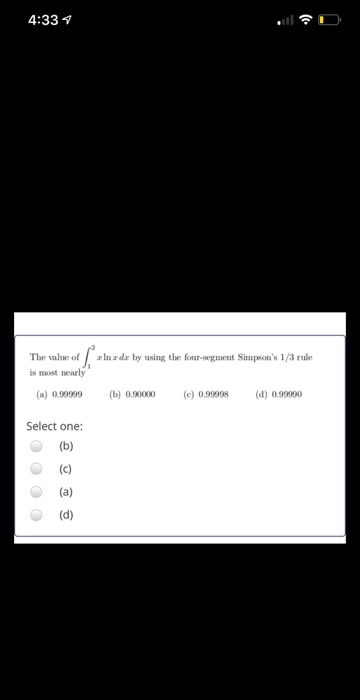 Solved 4:334 In zde by using the four-segment Simpson's 1/3 | Chegg.com
