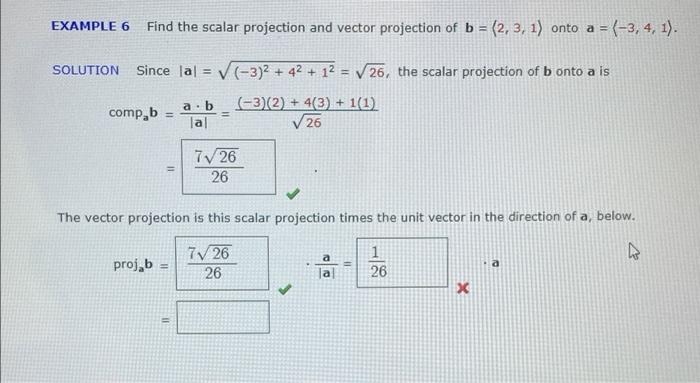 Solved EXAMPLE 6 Find the scalar projection and vector | Chegg.com