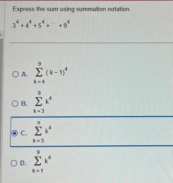 Solved Express the sum using summation notation. | Chegg.com