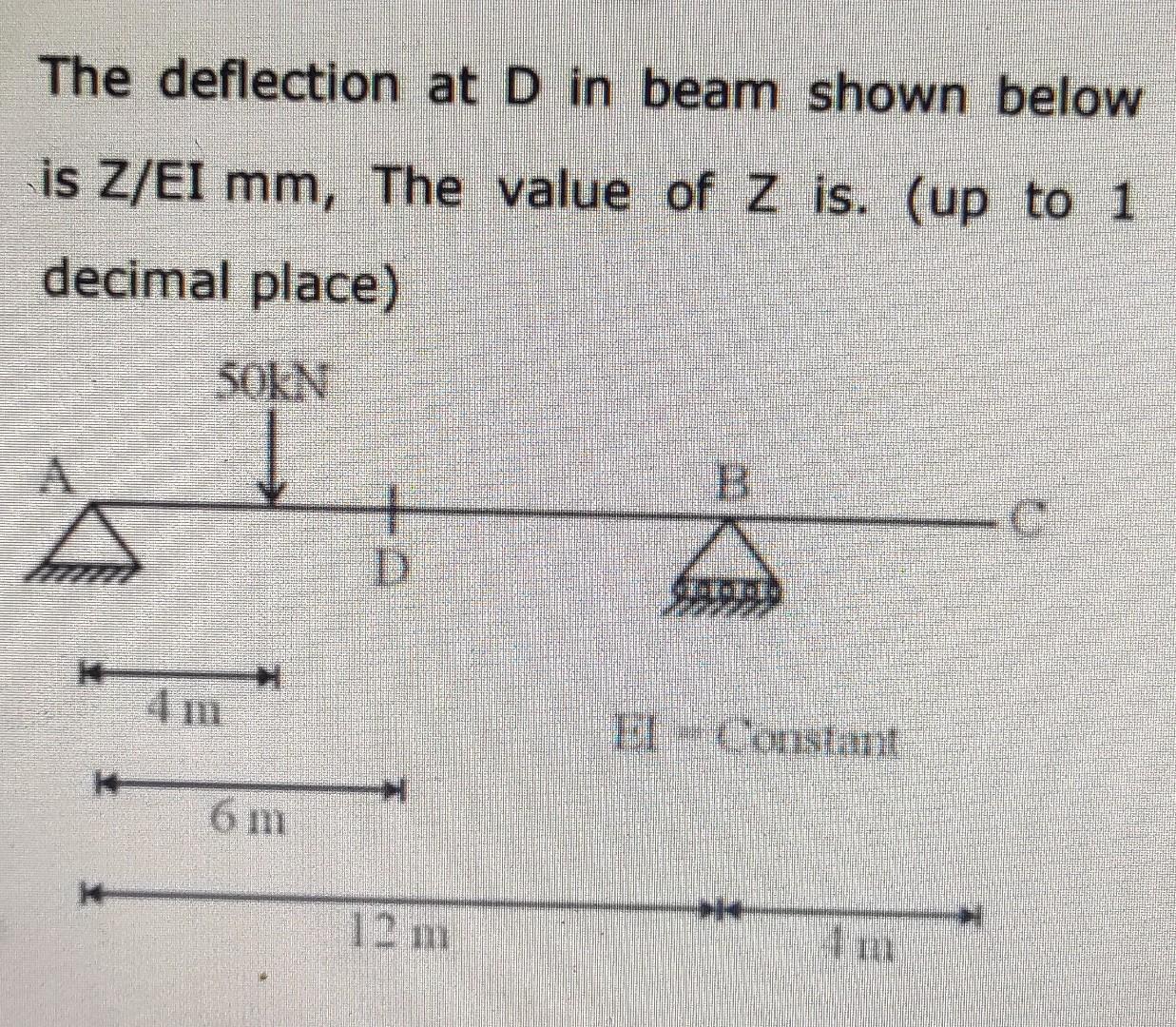 Solved The deflection at Din beam shown below is Z/El mm, | Chegg.com