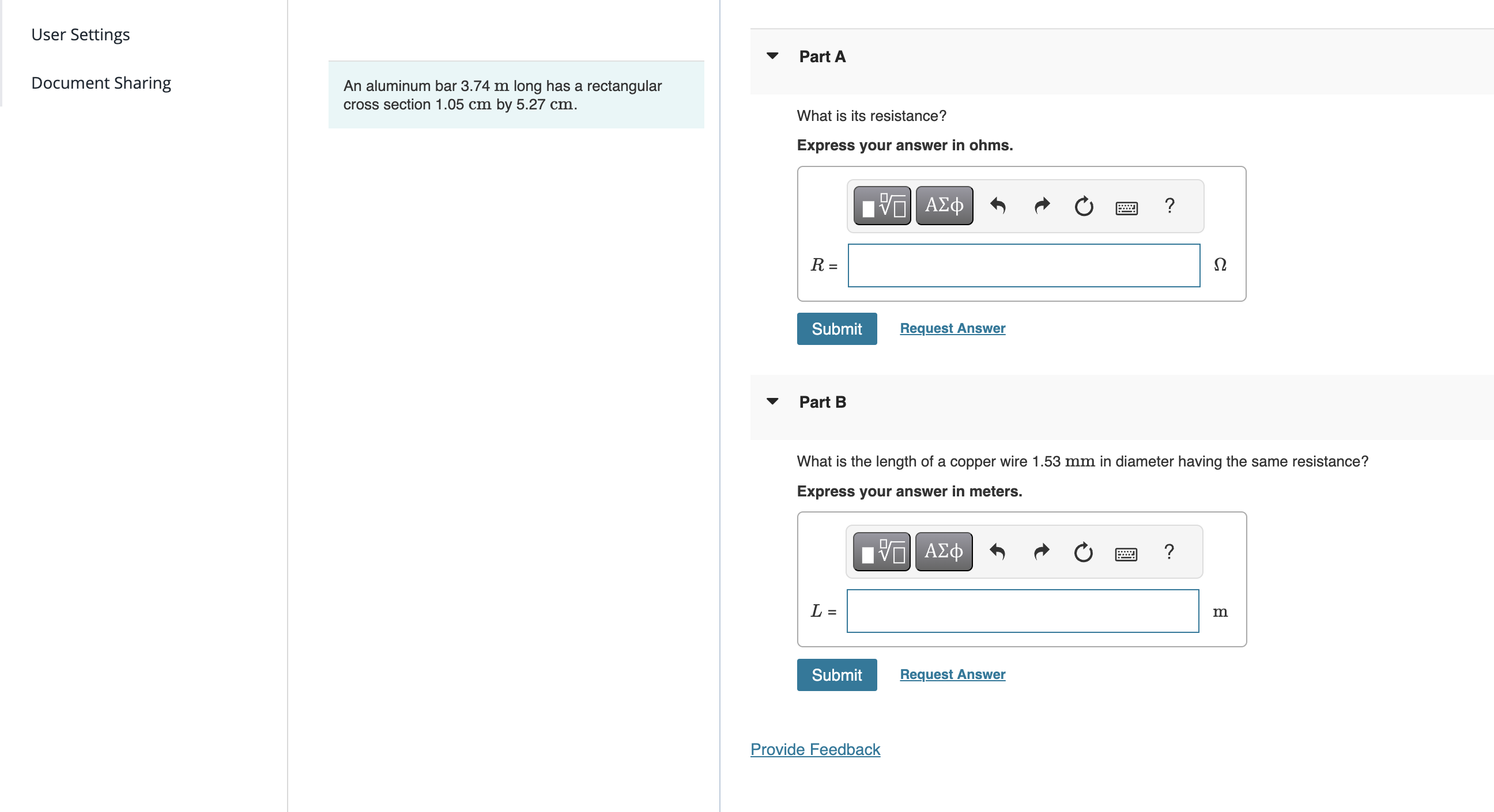Solved An aluminum bar 3.74m ﻿long has a rectangularcross | Chegg.com