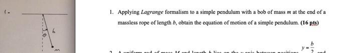 Solved 1. Applying Lagrange formalism to a simple pendulum | Chegg.com