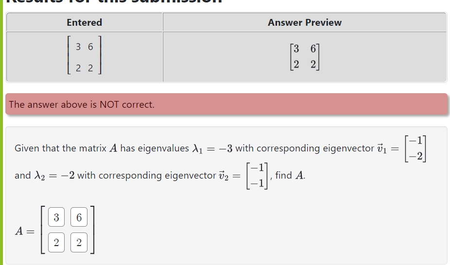 Solved The answer above is NOT correct.Given that the matrix | Chegg.com