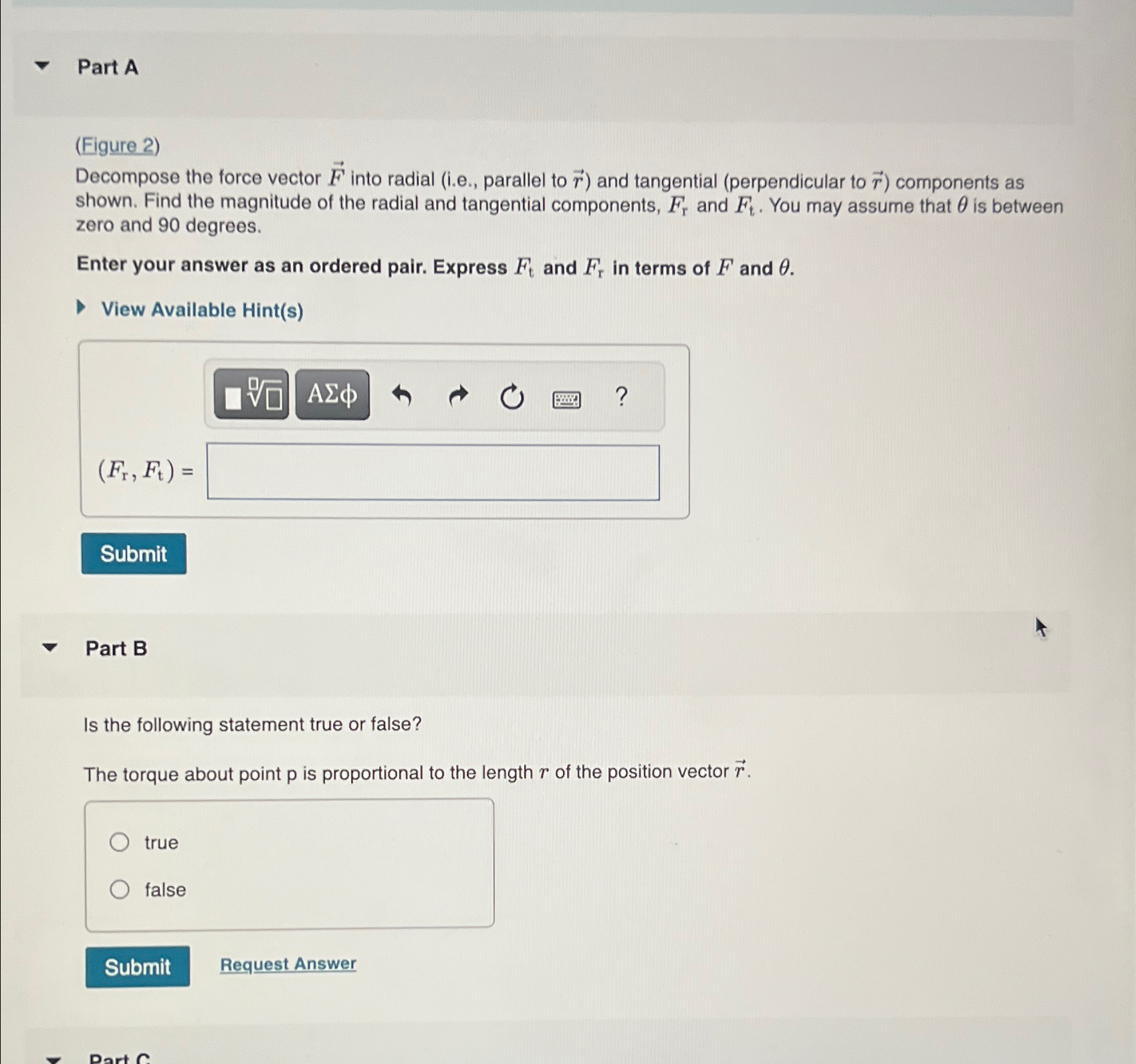 Solved Part A(Figure 2)Decompose the force vector vec(F) | Chegg.com