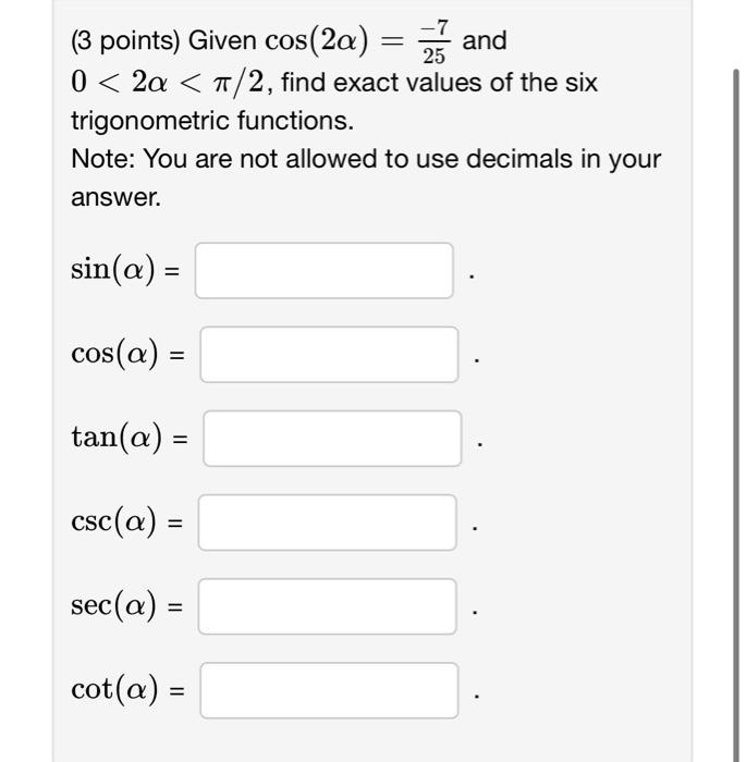Solved (3 points) If cscx=4,90∘ | Chegg.com