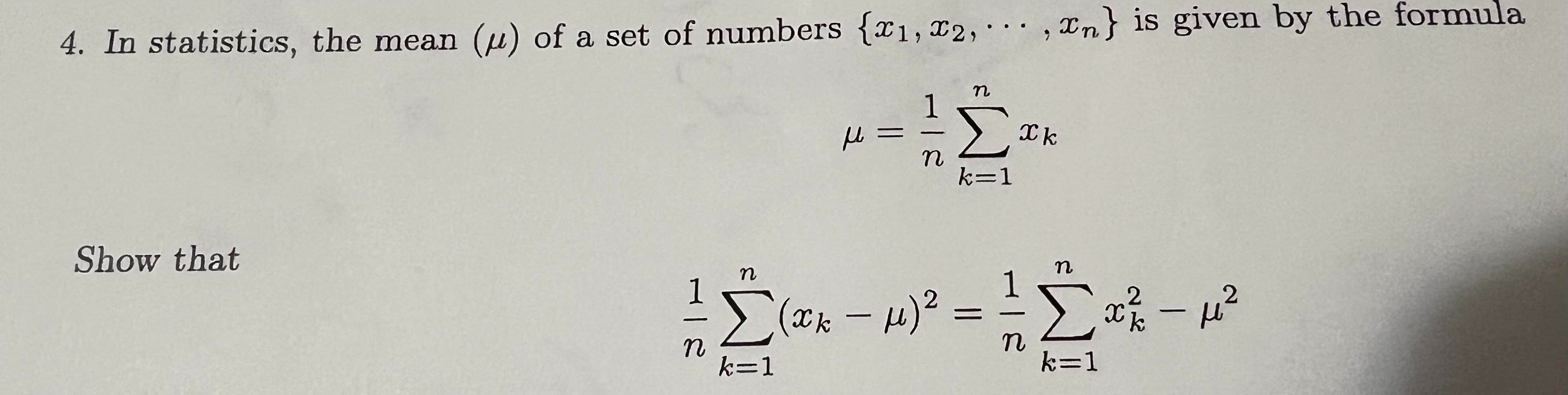 Solved In statistics, the mean (μ) ﻿of a set of numbers | Chegg.com